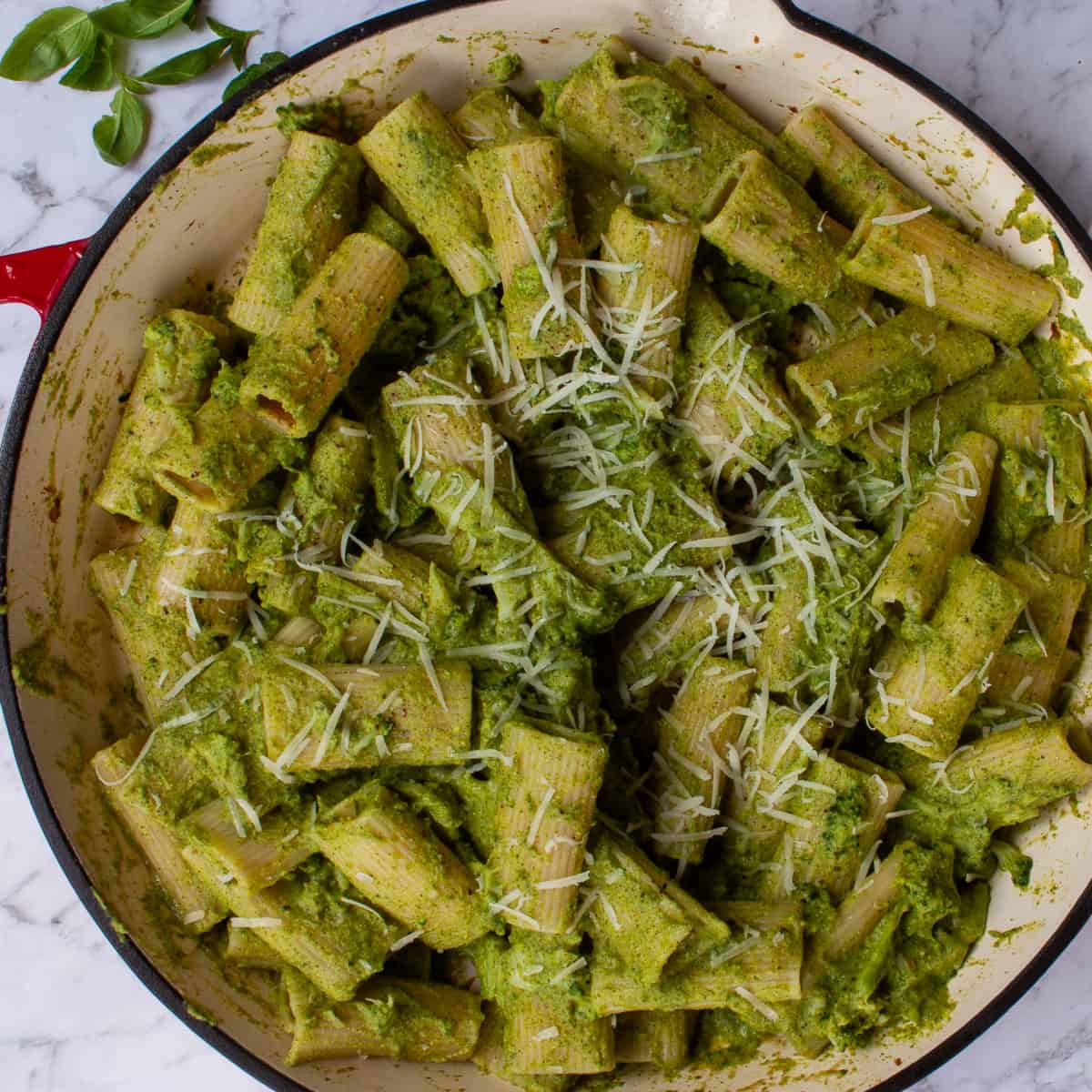 Rigatoni with Zucchini (Courgette) Pesto & Broccoli • Hangry Miss