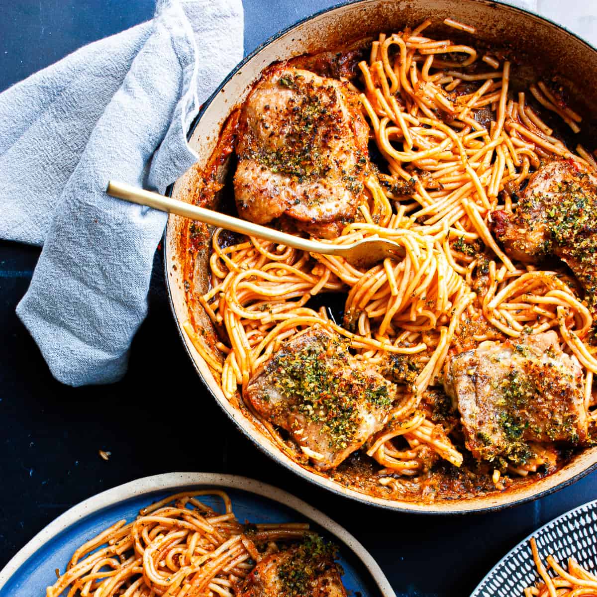 One-Pan Crispy Spaghetti and Chicken • Hangry Miss